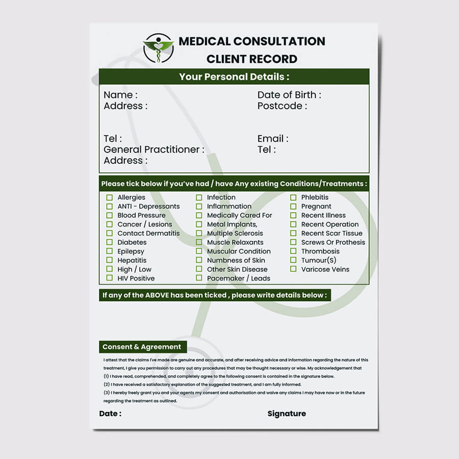 Medical Consultation Client Record Card – Packwith